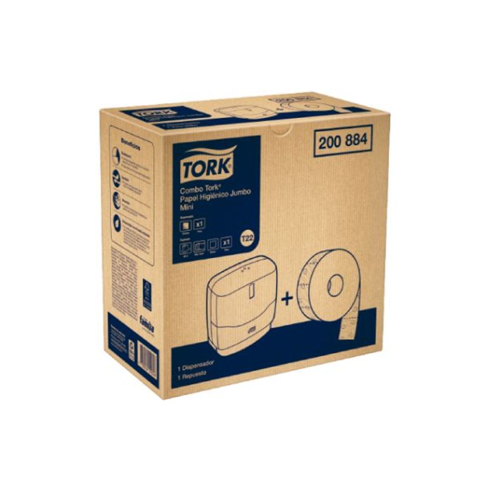 Tork Combo Dispensador Papel Jumbo Mini + Papel Higiénico Jumbo 200884